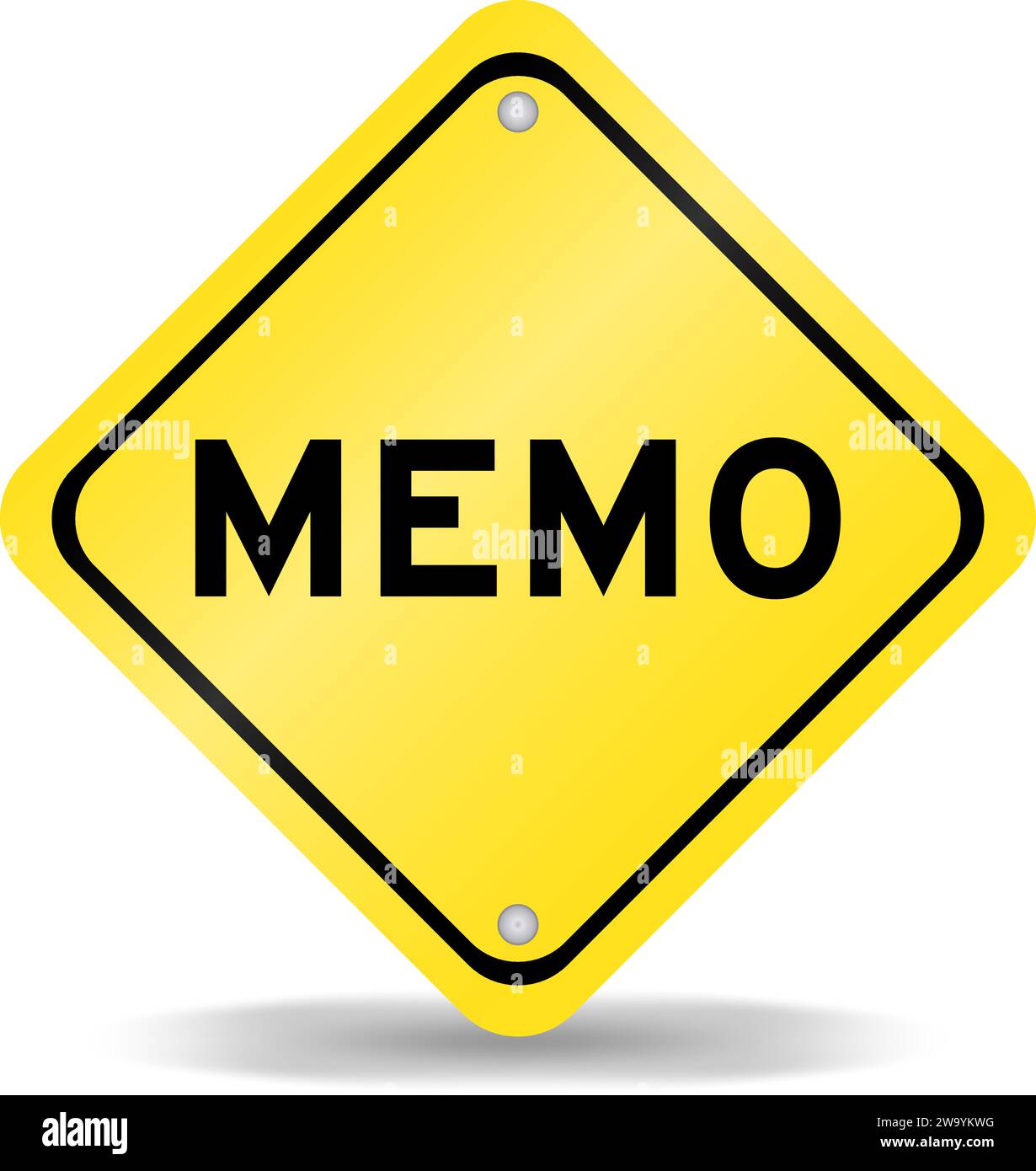Yellow color transportation sign with word memo on white background ...