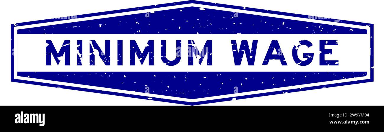 Grunge blue minimum wage word hexagon rubber seal stamp on white ...