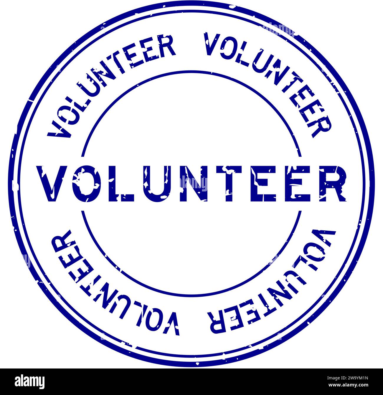 Grunge blue volunteer word round rubber seal stamp on white background ...