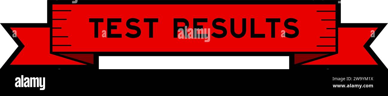 Ribbon label banner with word test results in red color on white ...
