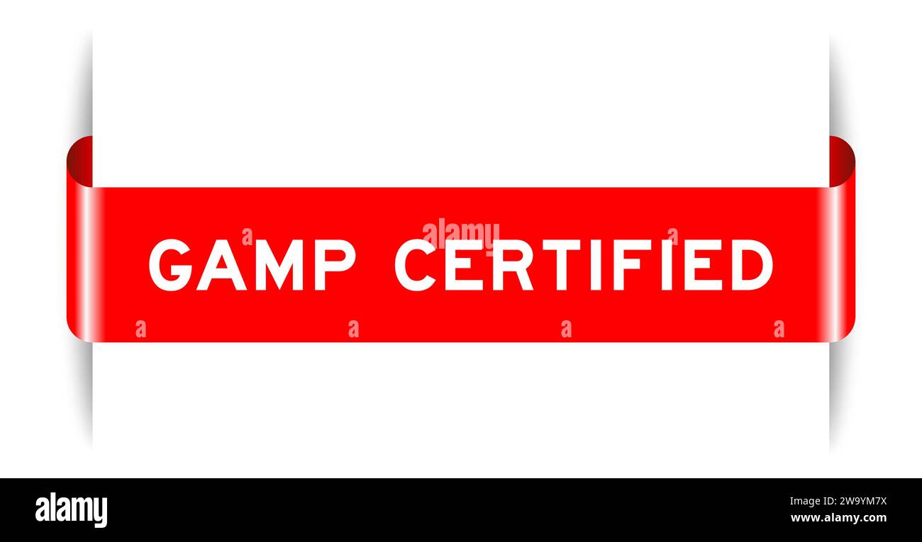 Red color inserted label banner with word GAMP (Abbreviation of Good ...