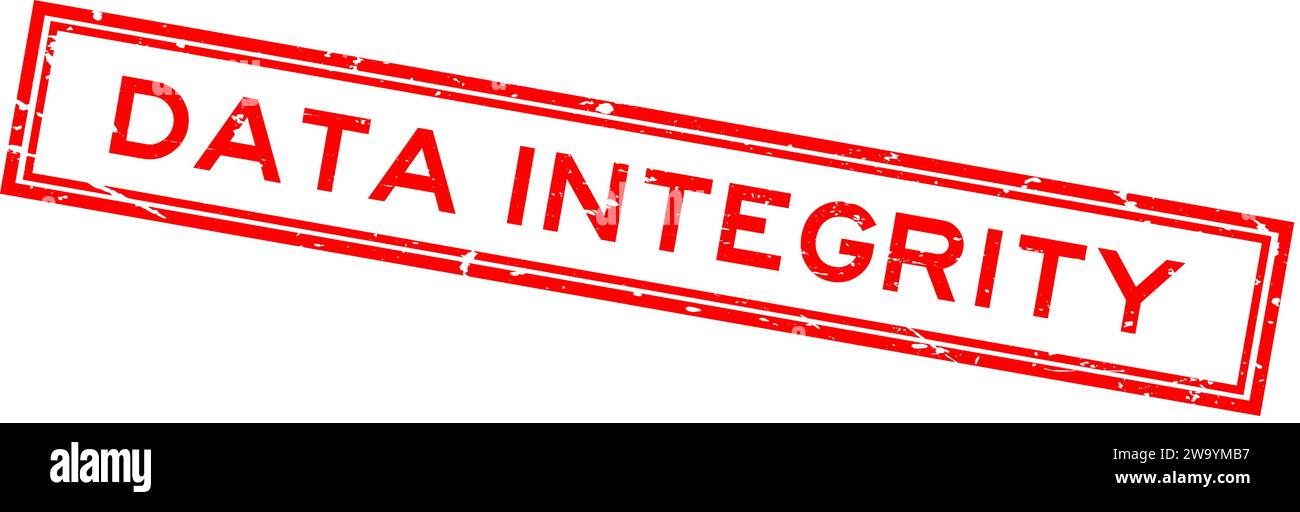 Grunge red data integrity word square rubber seal stamp on white ...