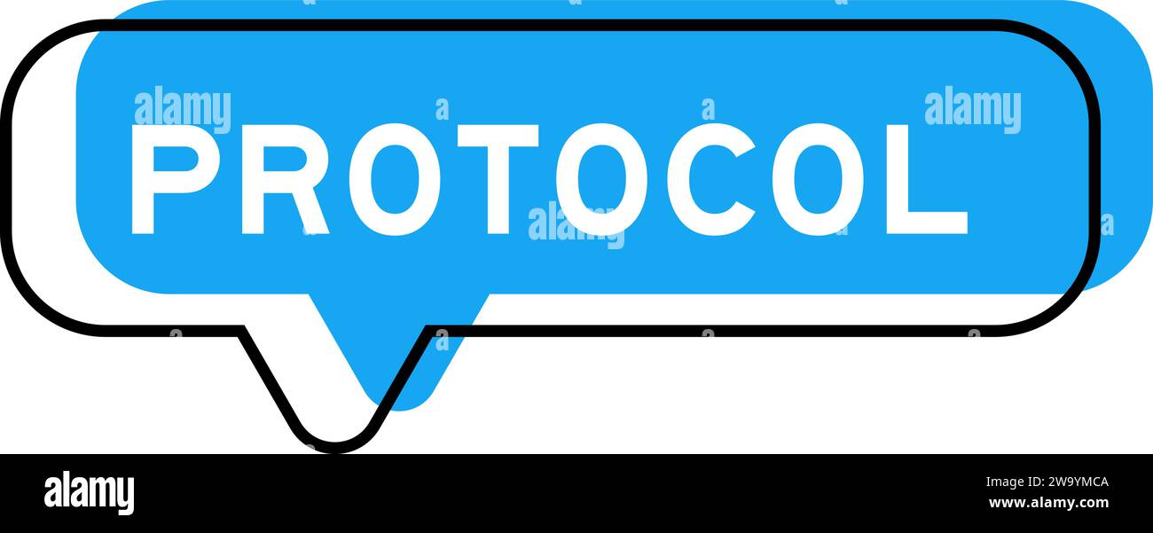 Speech banner and blue shade with word protocol on white background ...
