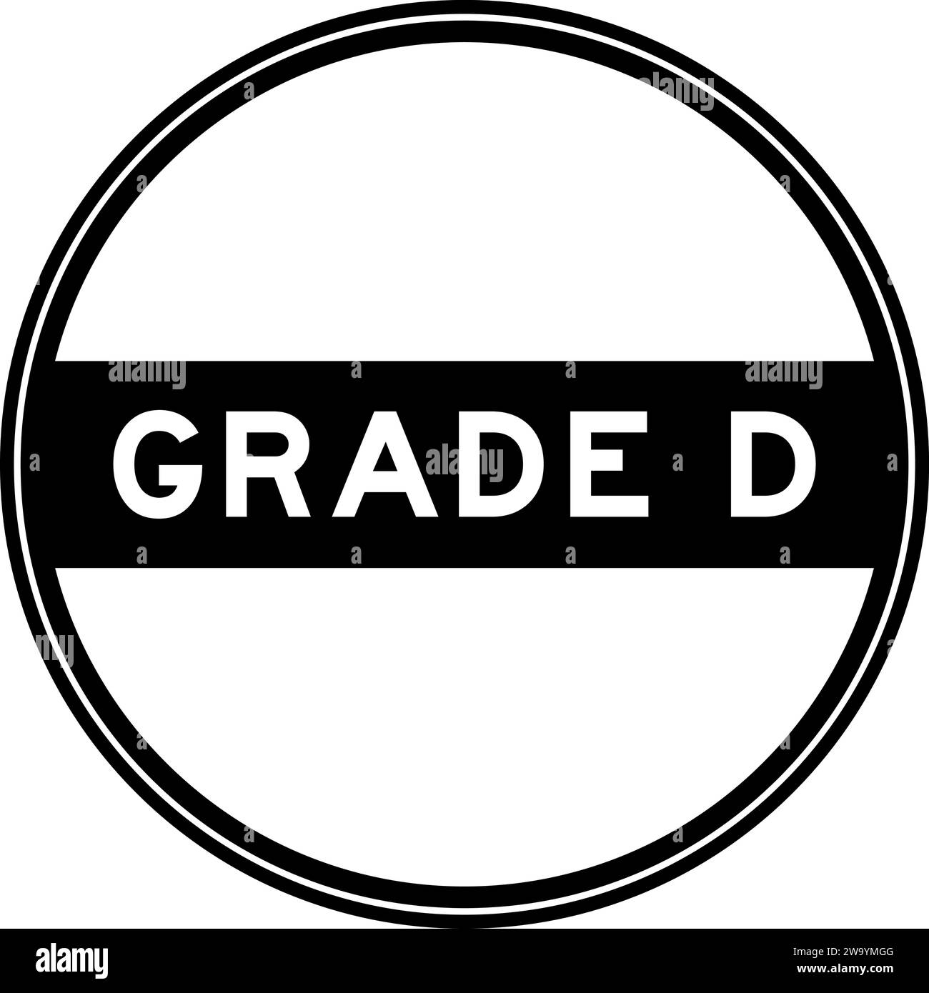 Black color round seal sticker in word grade D on white background ...