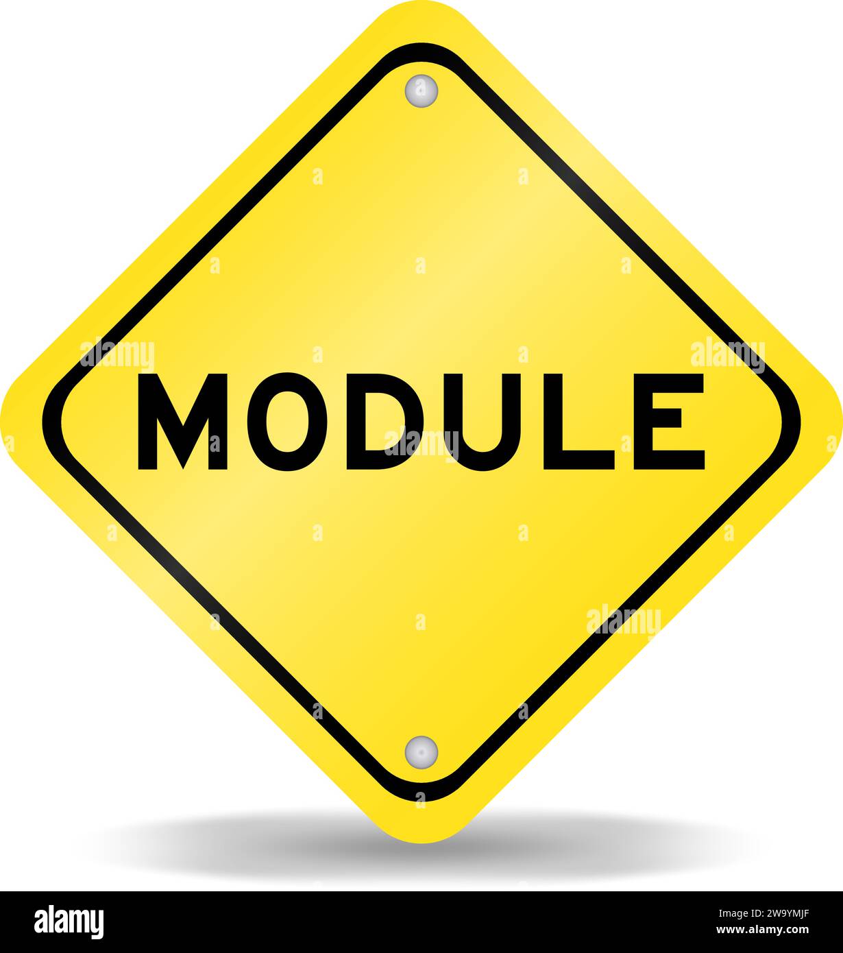 Yellow color transportation sign with word module on white background ...