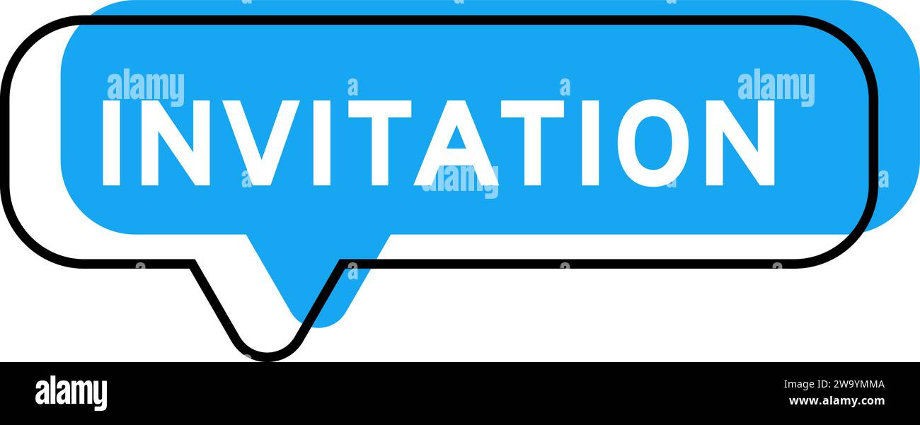 Speech banner and blue shade with word invitation on white background ...