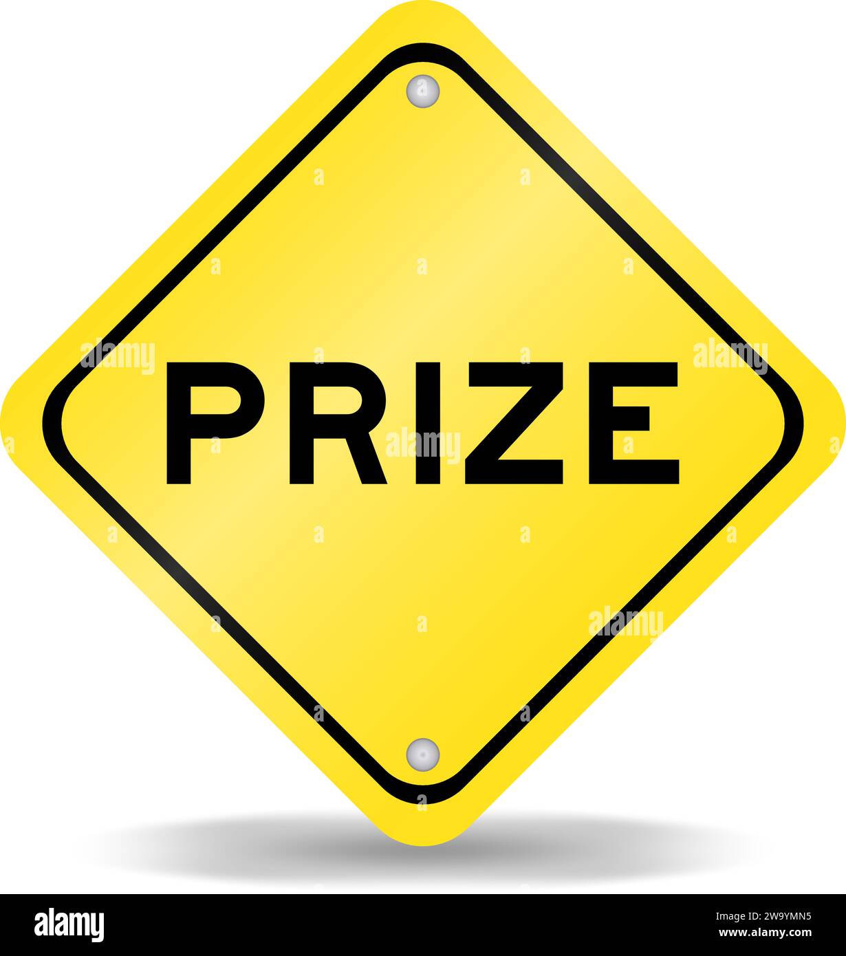 Yellow color transportation sign with word prize on white background ...