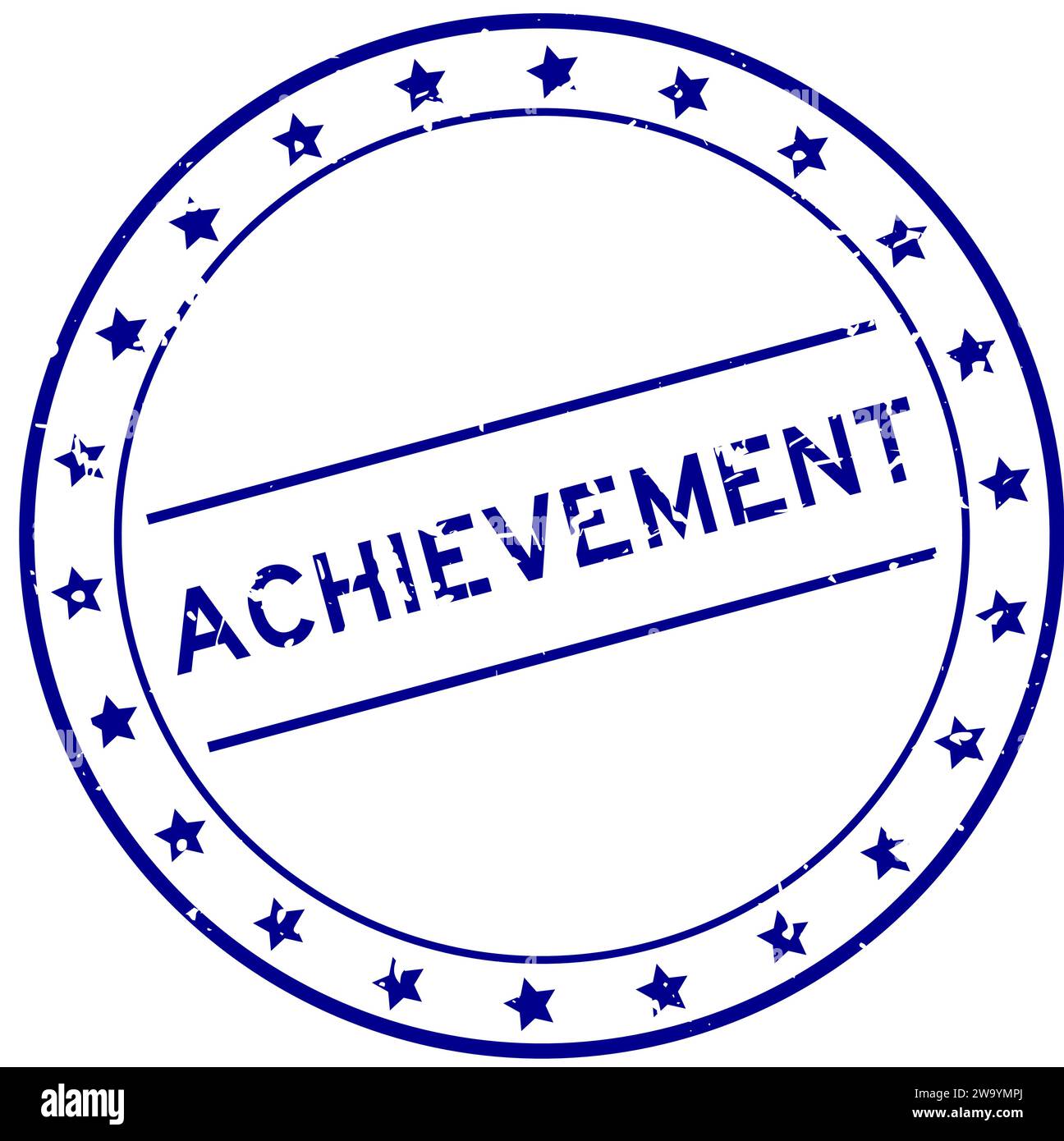 Grunge blue achievement word round rubber seal stamp on white ...