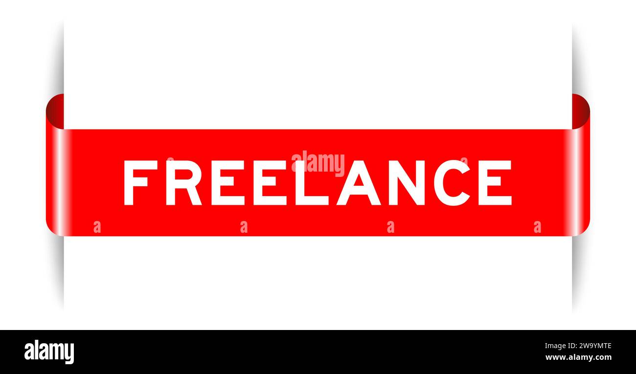 Red color inserted label banner with word freelance on white background ...