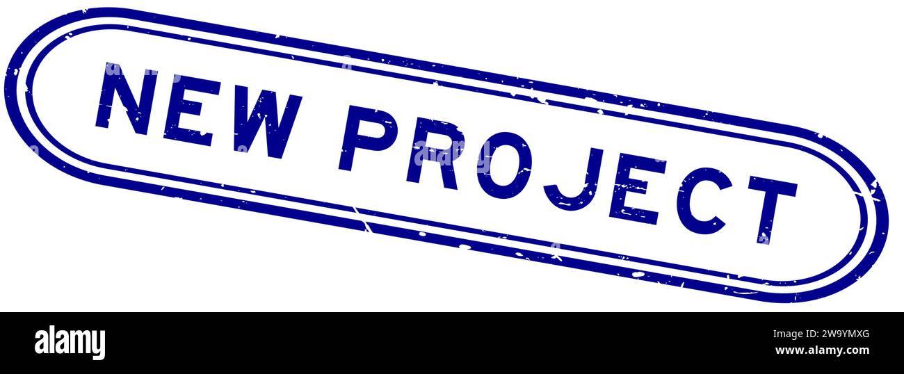 Grunge blue new project word rubber seal stamp on white background ...