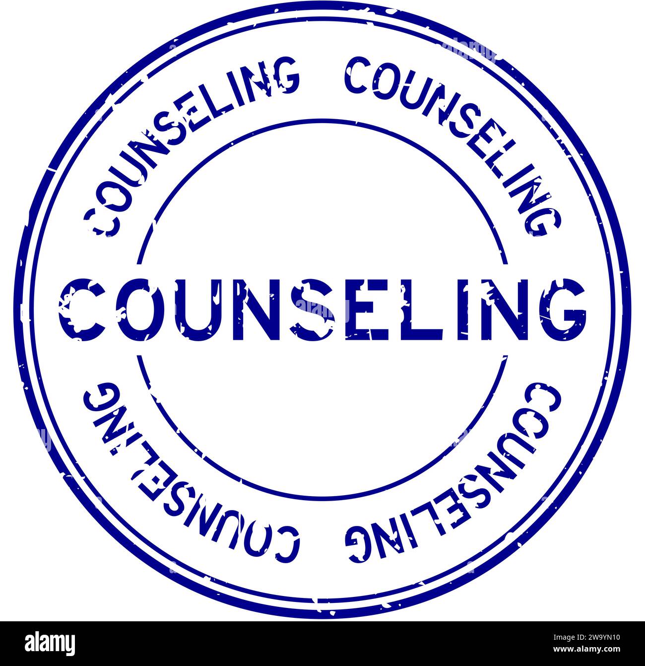 Grunge blue counseling word round rubber seal stamp on white background ...