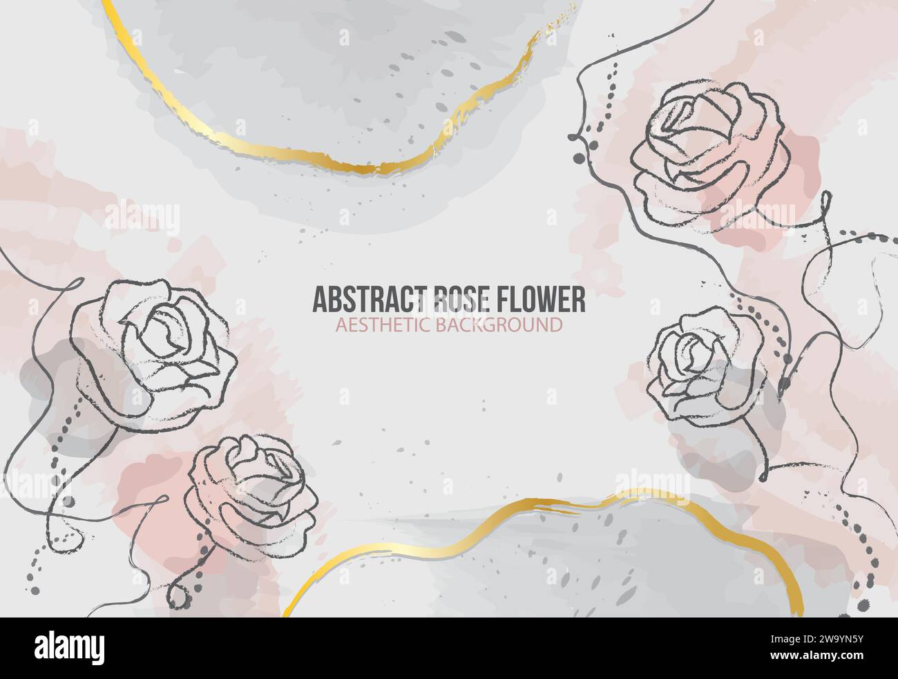 Aesthetic Rose Flower Drawing Background with Gold Brush Stock Vector ...