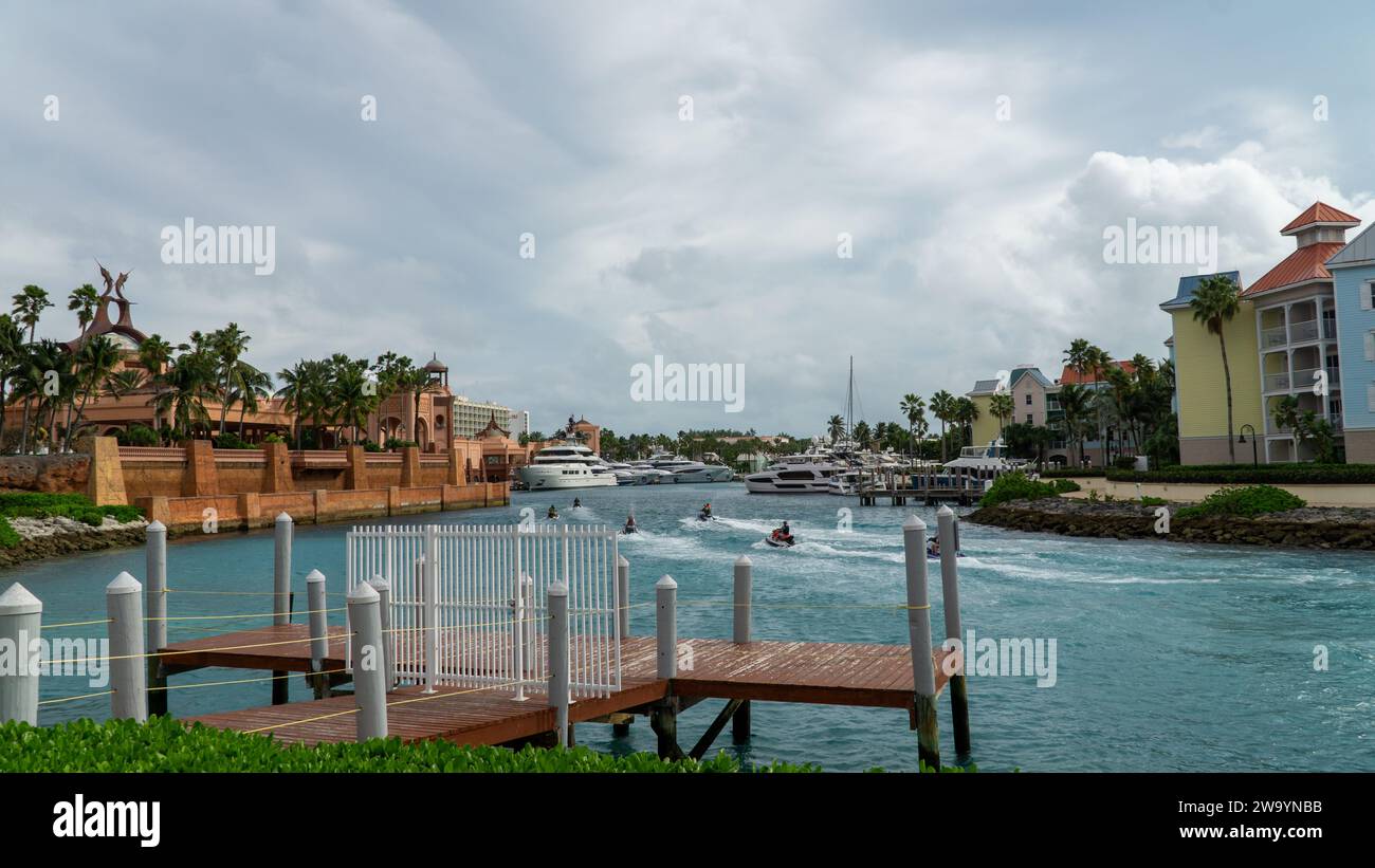 Luxury yachts in a marina in Nassau, Bahamas on a sunny summer day ...