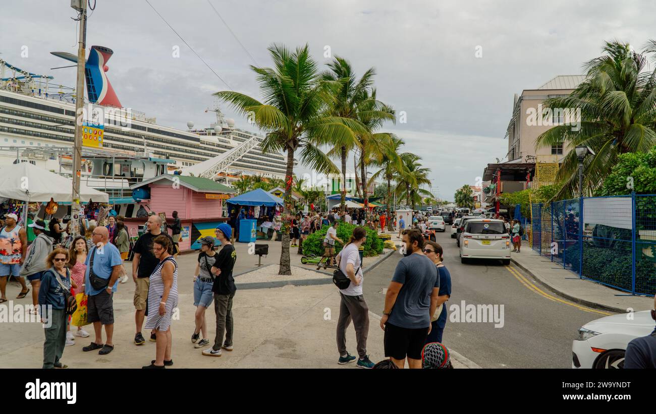Nassau,Bahamas: Dec 26,2023- Tourist enjoying the local shops while the ...
