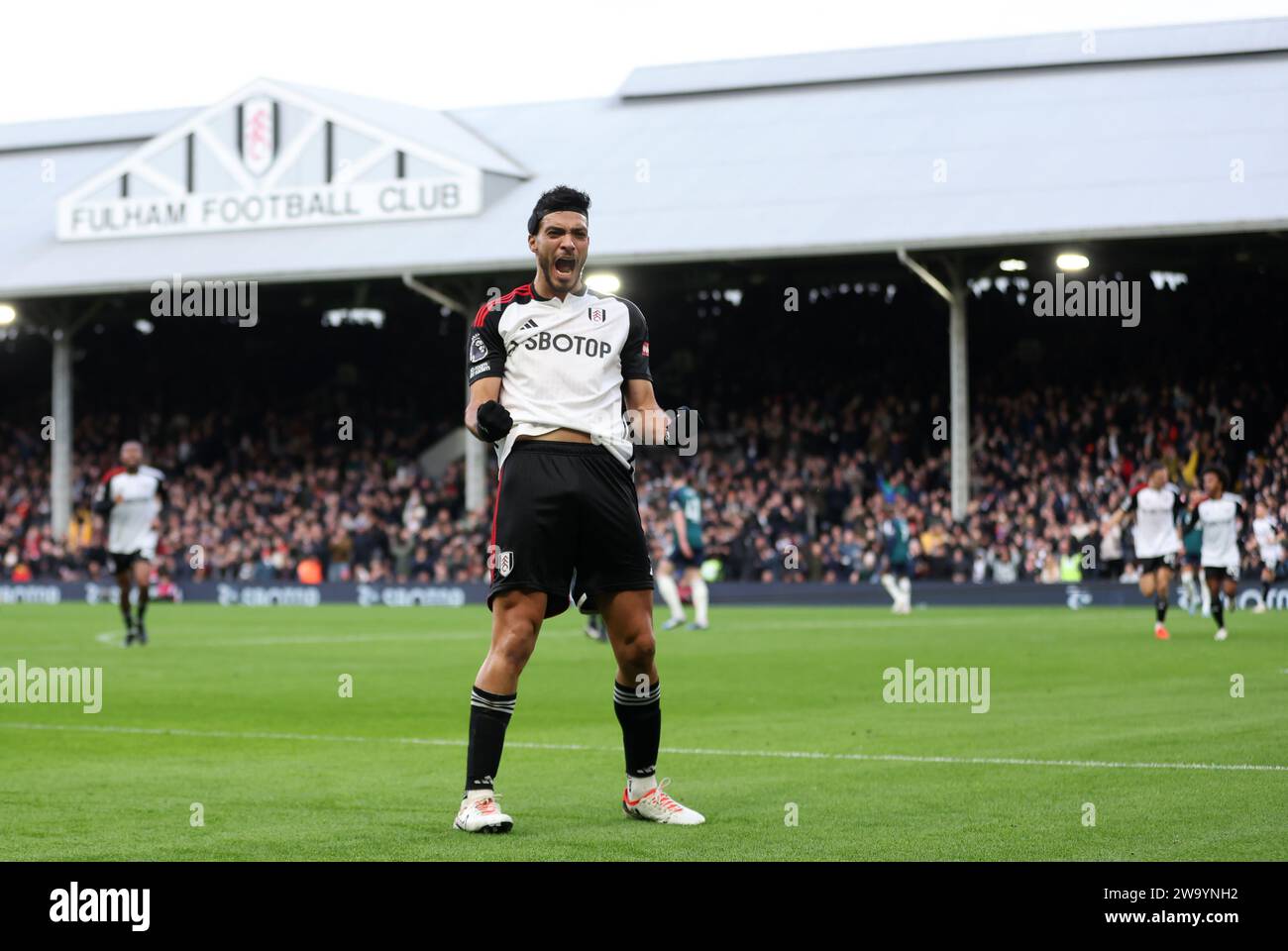 Fulham's Raul Jimenez celebrates scoring their side's first goal of the ...