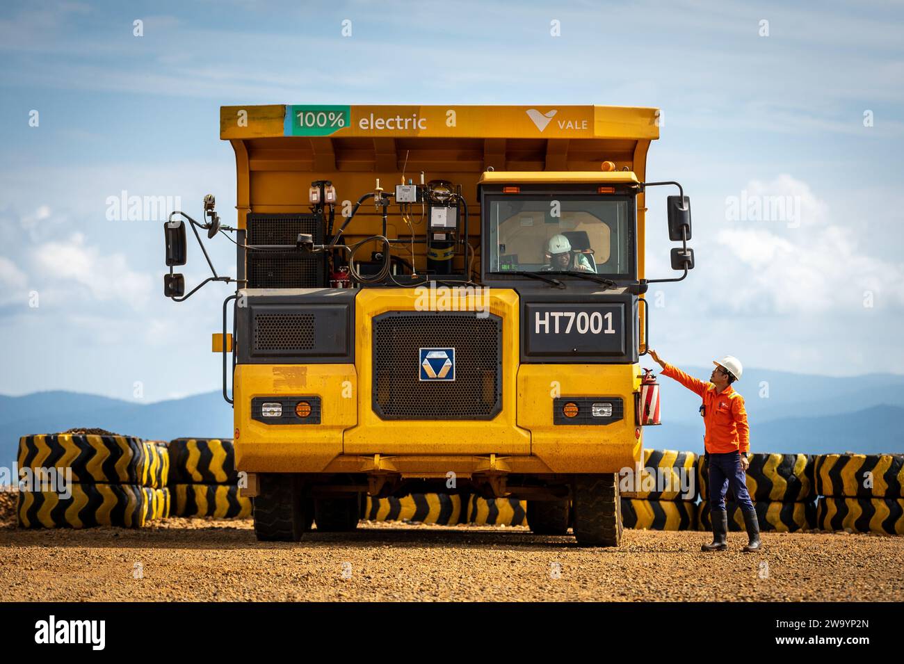 Yulianti Marcelinna seen driving an electric truck at the PT Vale ...