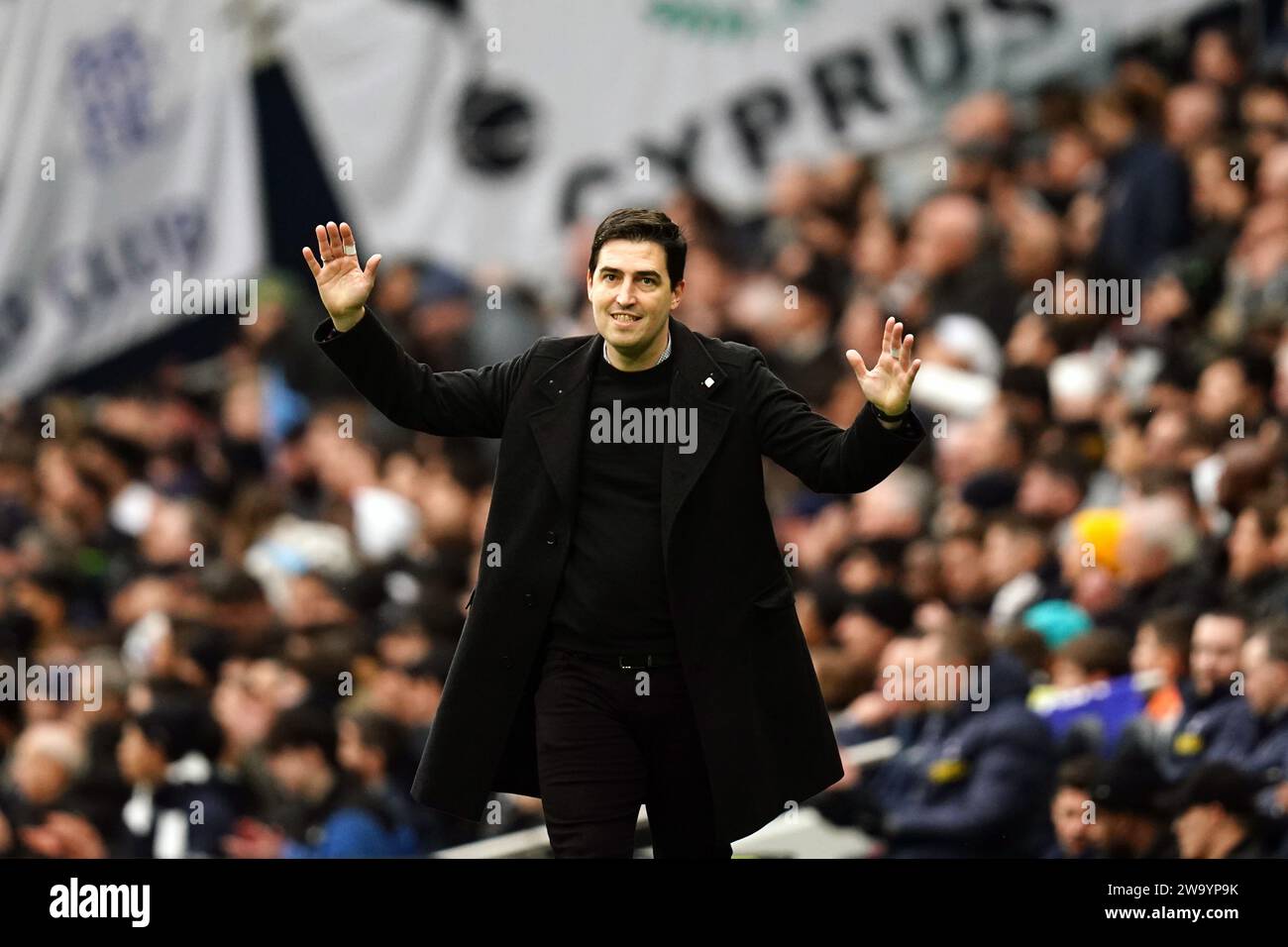 Bournemouth manager Andoni Iraola reacts on the touchline during the ...