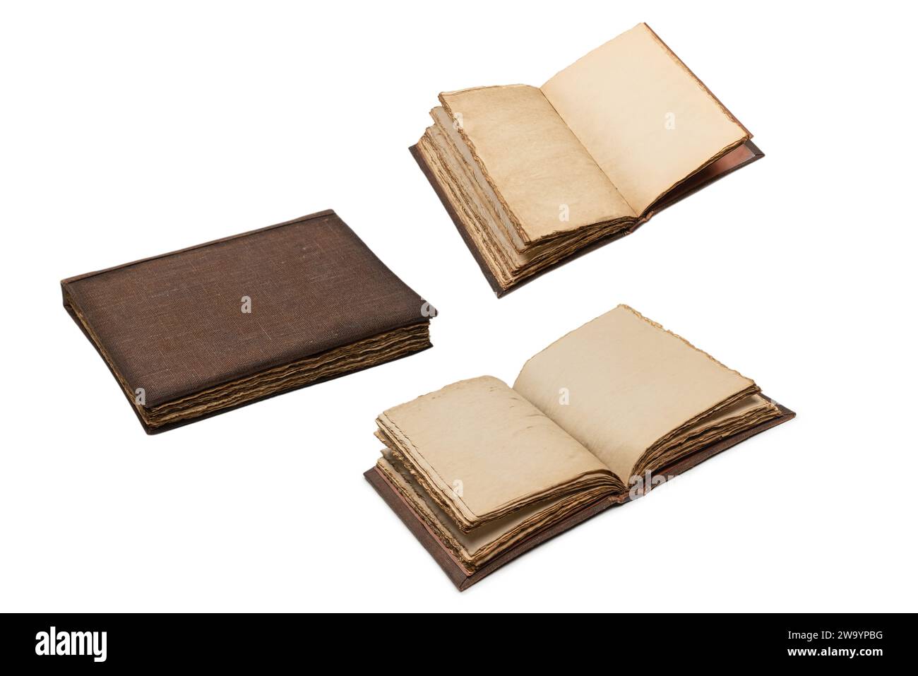An open empty old notebook isolated on a white background. Copy space ...