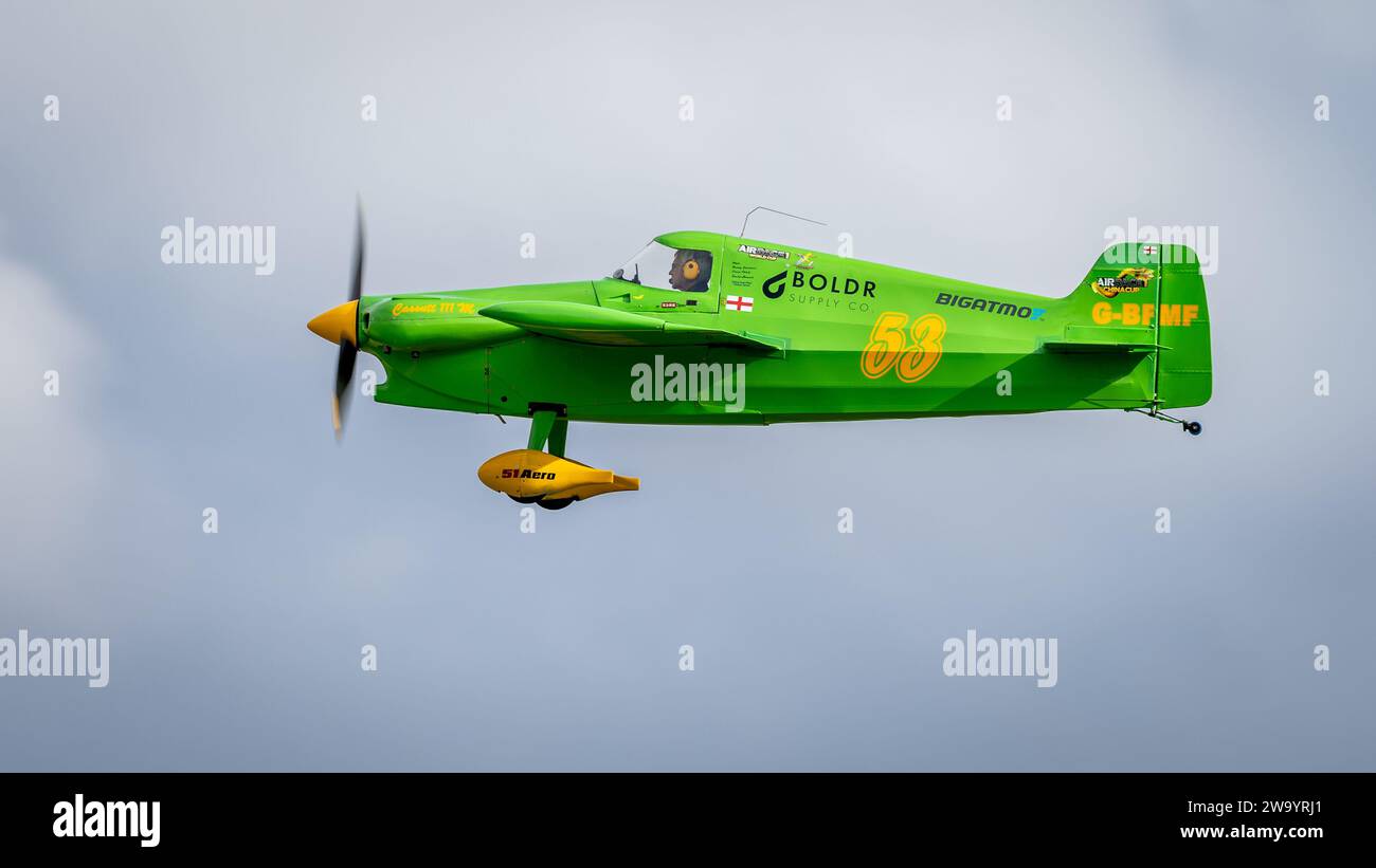 Cassutt Racer IIIM ‘G-BFMF’ airborne at the Race Day airshow held at ...