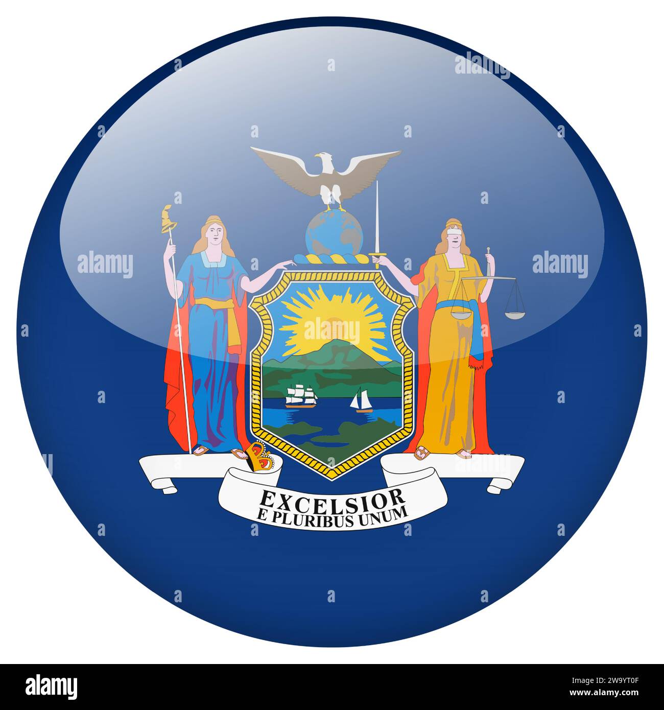 New York flag button. New York circle flag button isolated on white ...