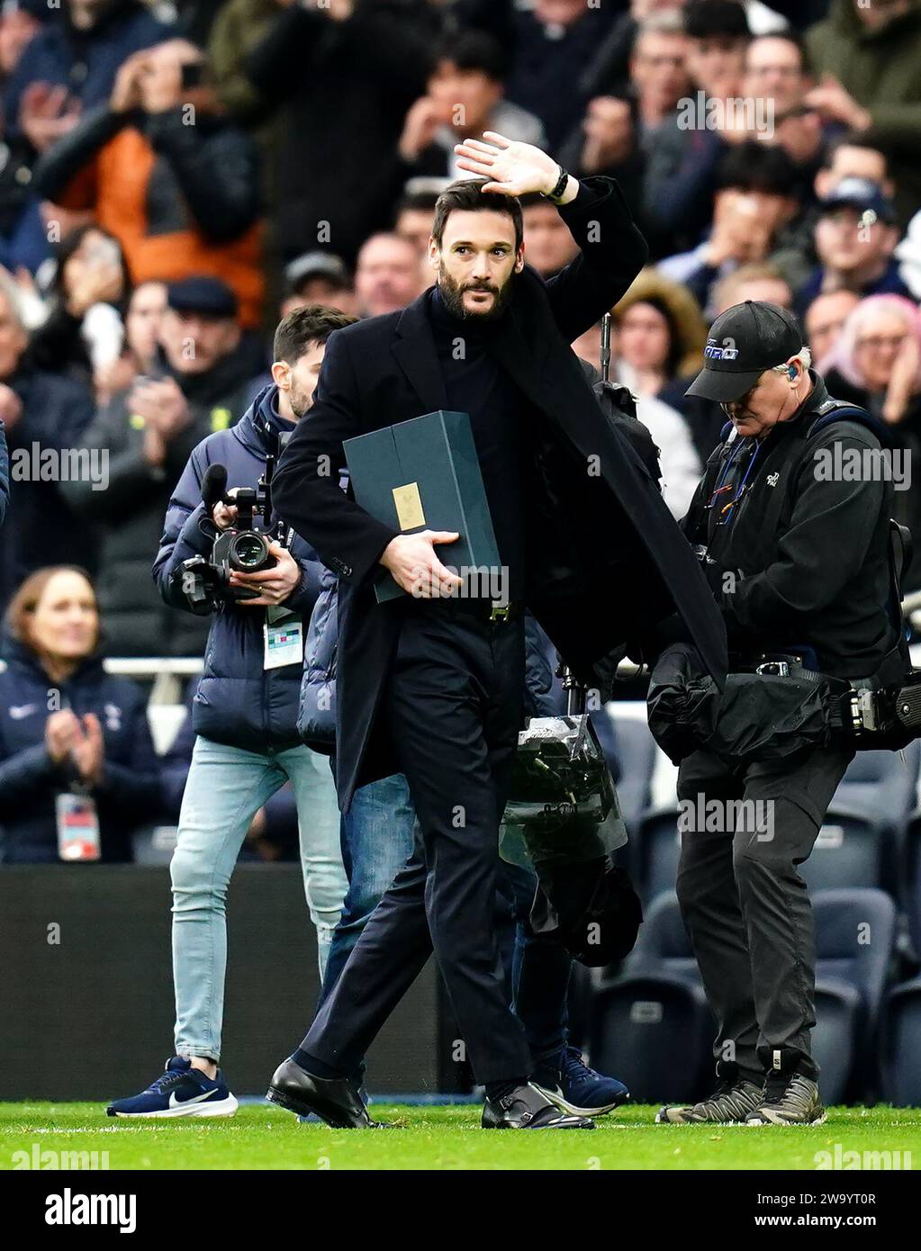 Former Tottenham Hotspur goalkeeper Hugo Lloris waves goodbye to fans ...