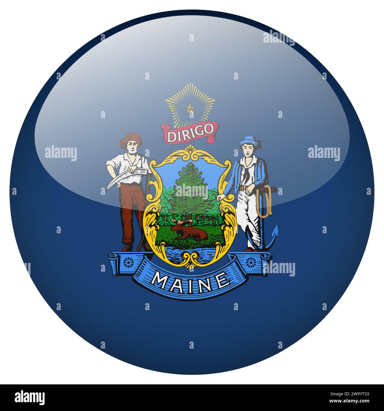 State of Maine flag button. The State of Maine circle flag button ...