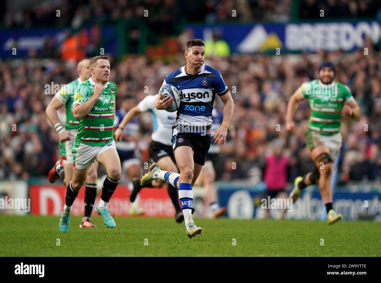 Bath's Louis Schreuder breaks through on his way to scoring the opening ...