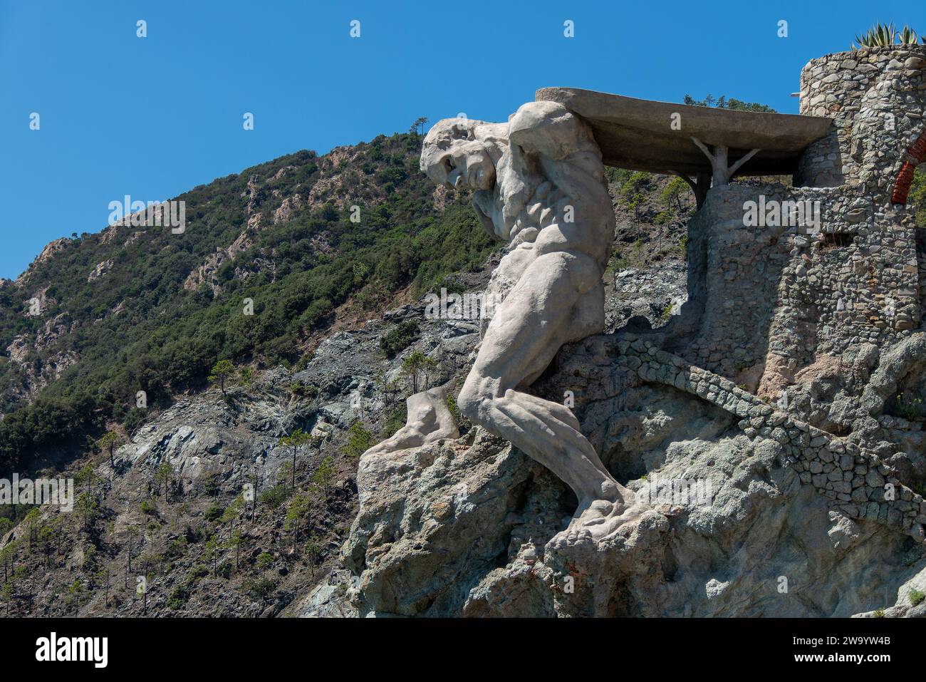 Monterosso, Italy, July 27, 2023. The giant, statue of the giant god ...