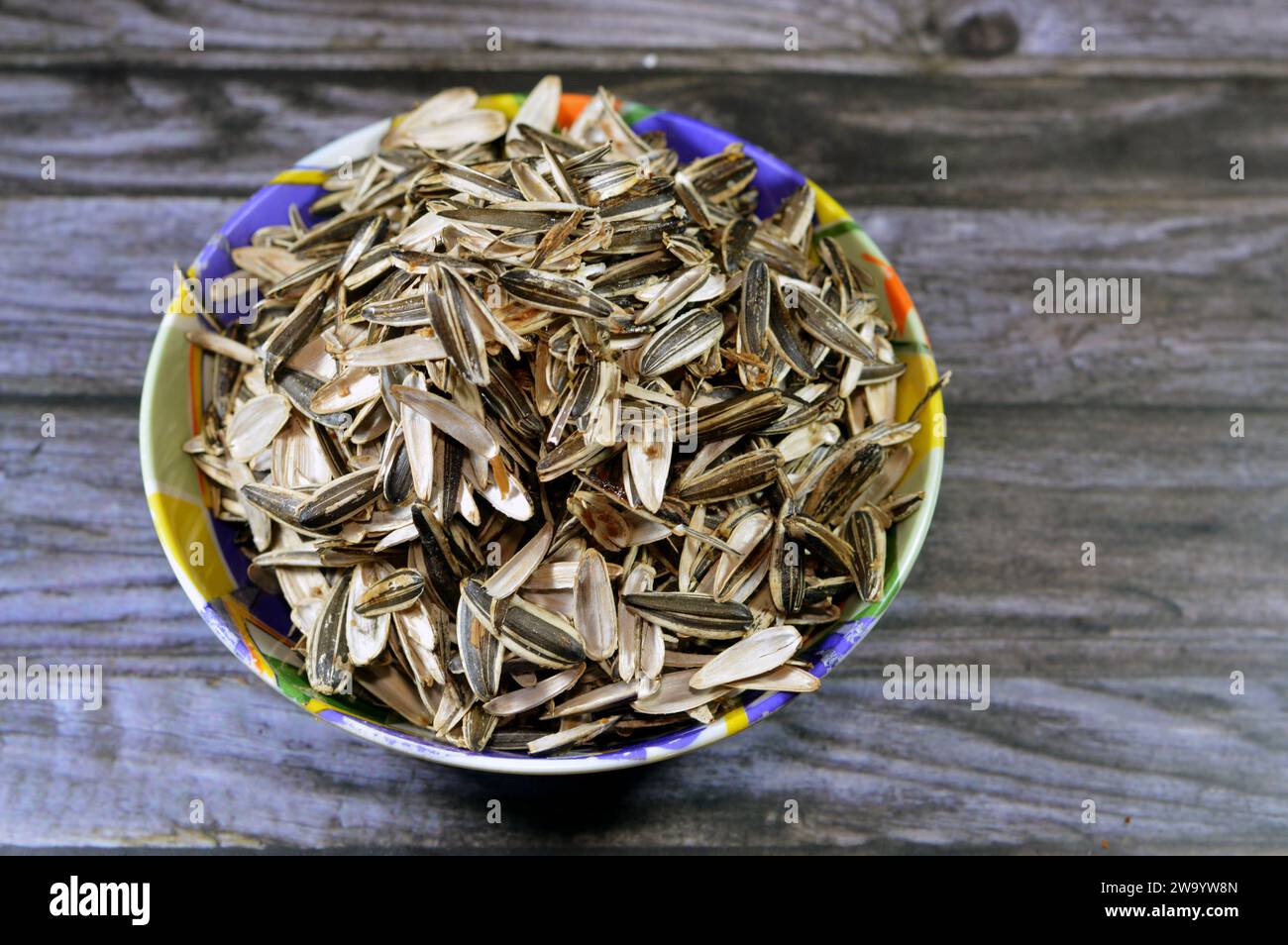 pile of debris, waste of the sunflower seeds and peels after consumed ...