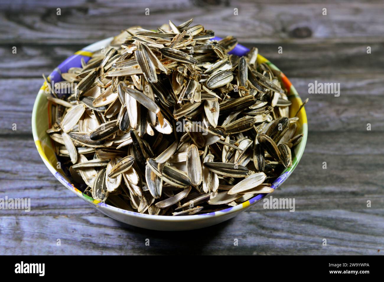 pile of debris, waste of the sunflower seeds and peels after consumed ...