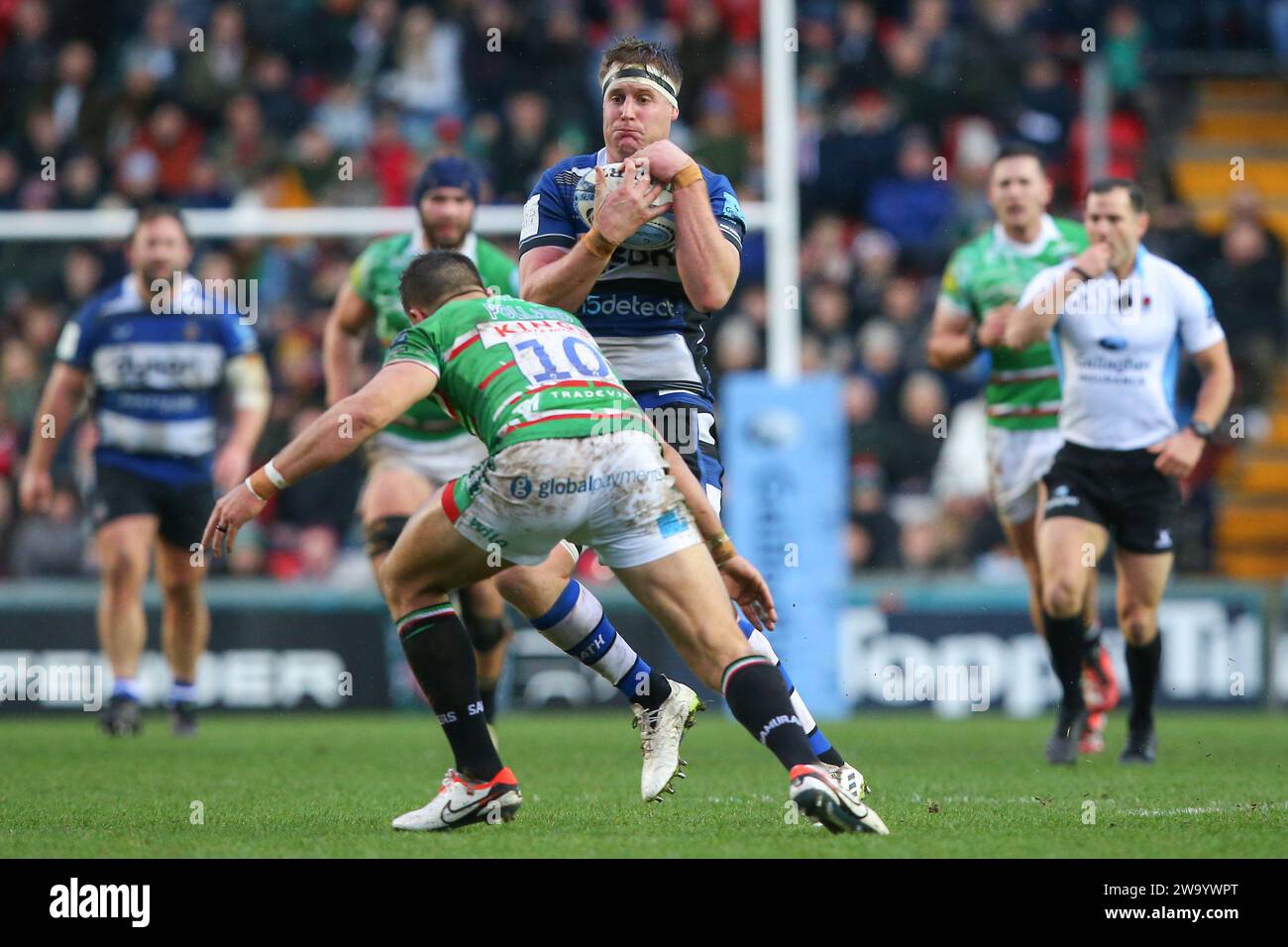 GJ Van Velze of Bath runs with the ball during the Gallagher Premiership match Leicester Tigers ...