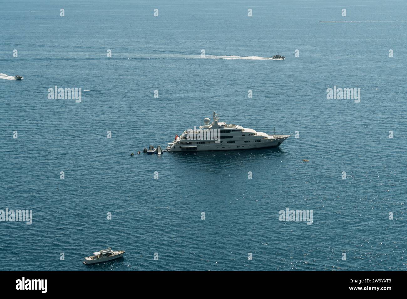 Scene of White yacht in the port of Positano Coastline of the Amalfi ...