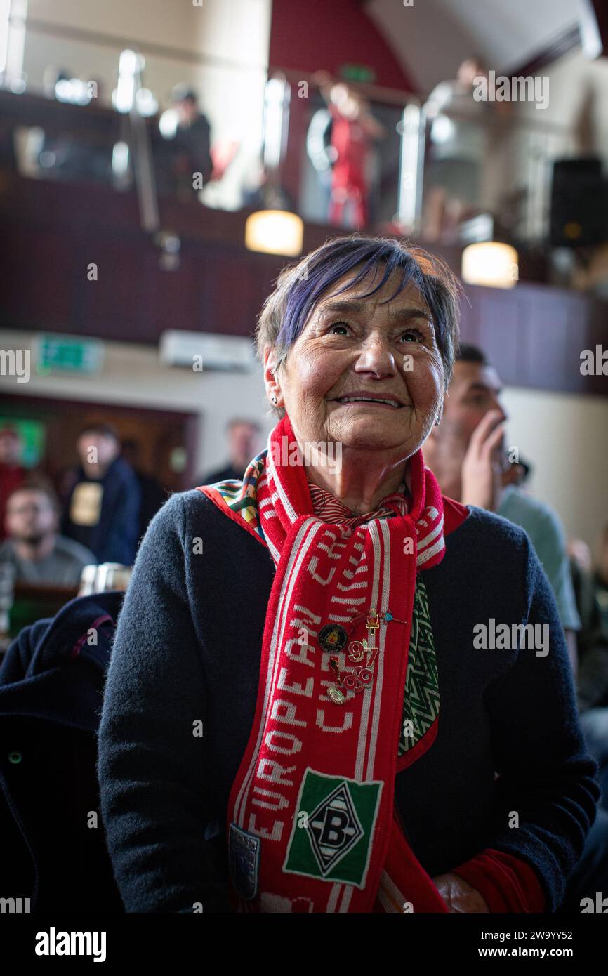 Female Liverpool supporter at the Church - A pub near Anfield Stadium ...