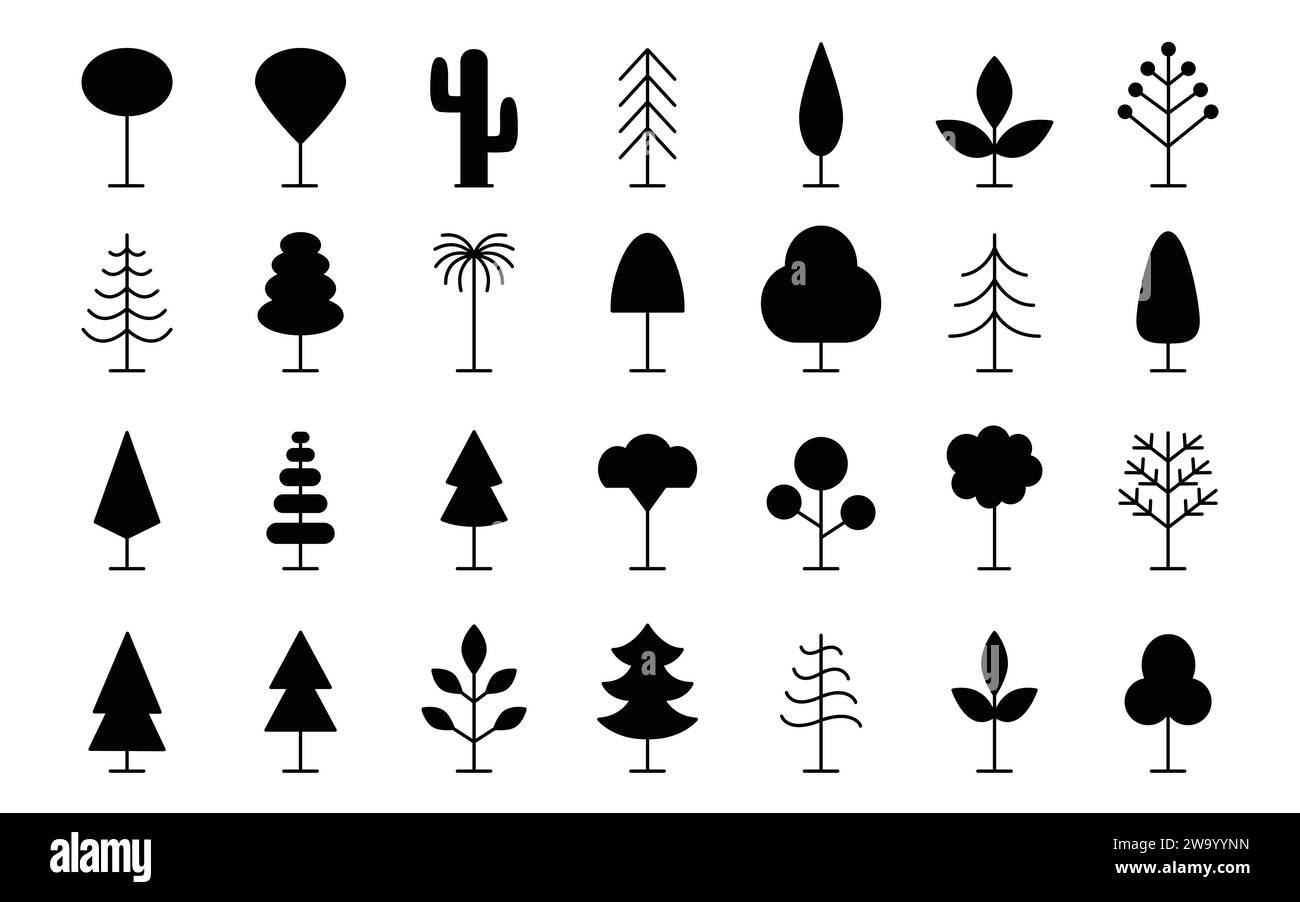 Tree Line Icon Set. Vector Logo Shapes Collection Stock Vector Image ...