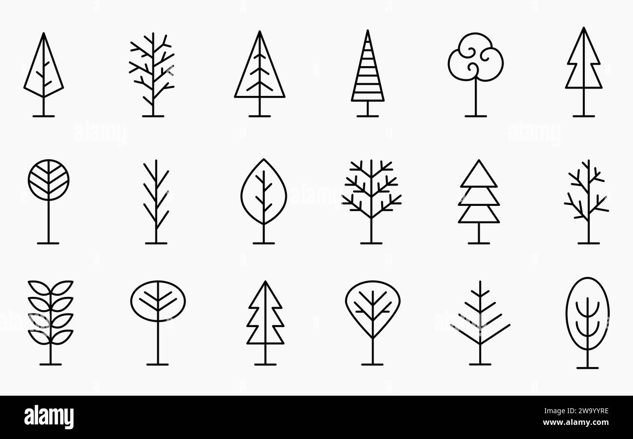 Tree Line Icon Set. Vector Logo Shapes Collection Stock Vector Image ...