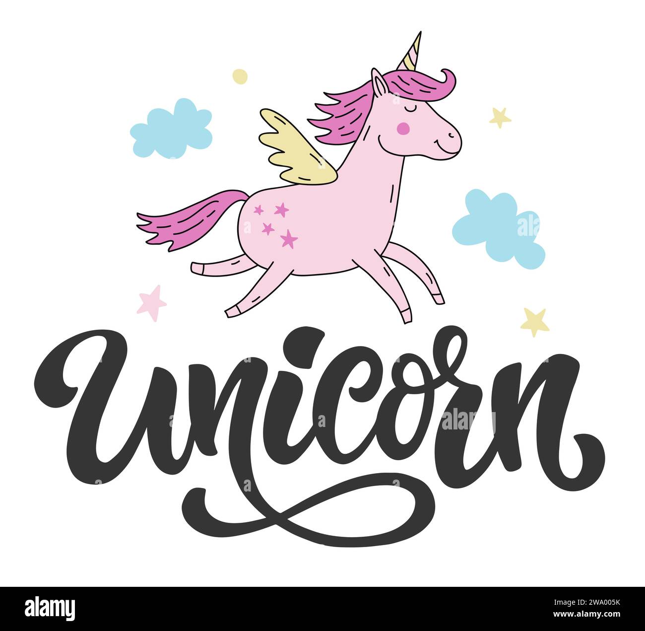 Vector cute unicorn lettering and character poster Stock Vector Image ...