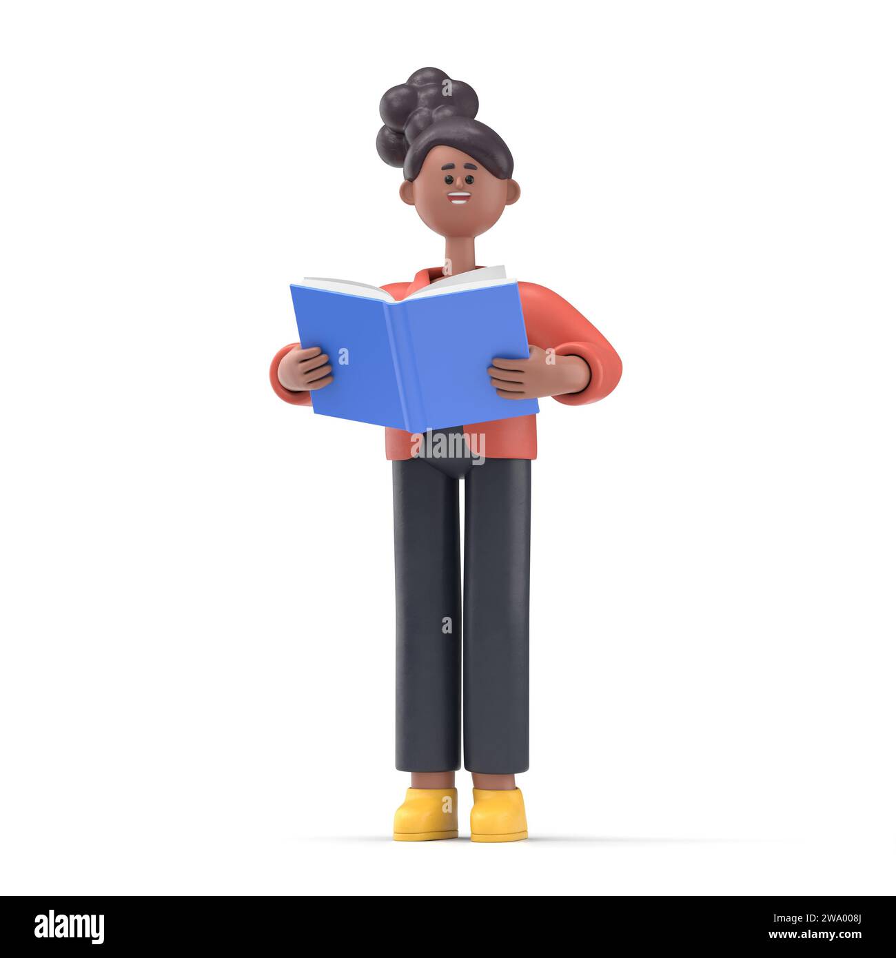 3D illustration of Cartoon 3d character with book. learning concept.3D ...