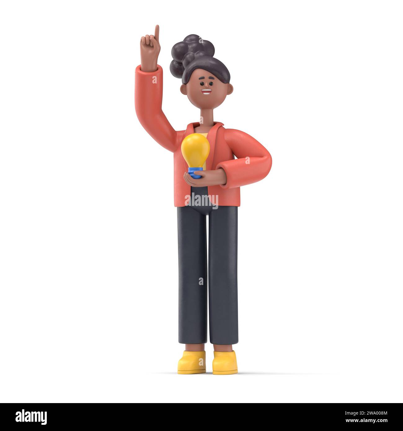 3D illustration of Cartoon 3d character with bulb. Creativity and ...