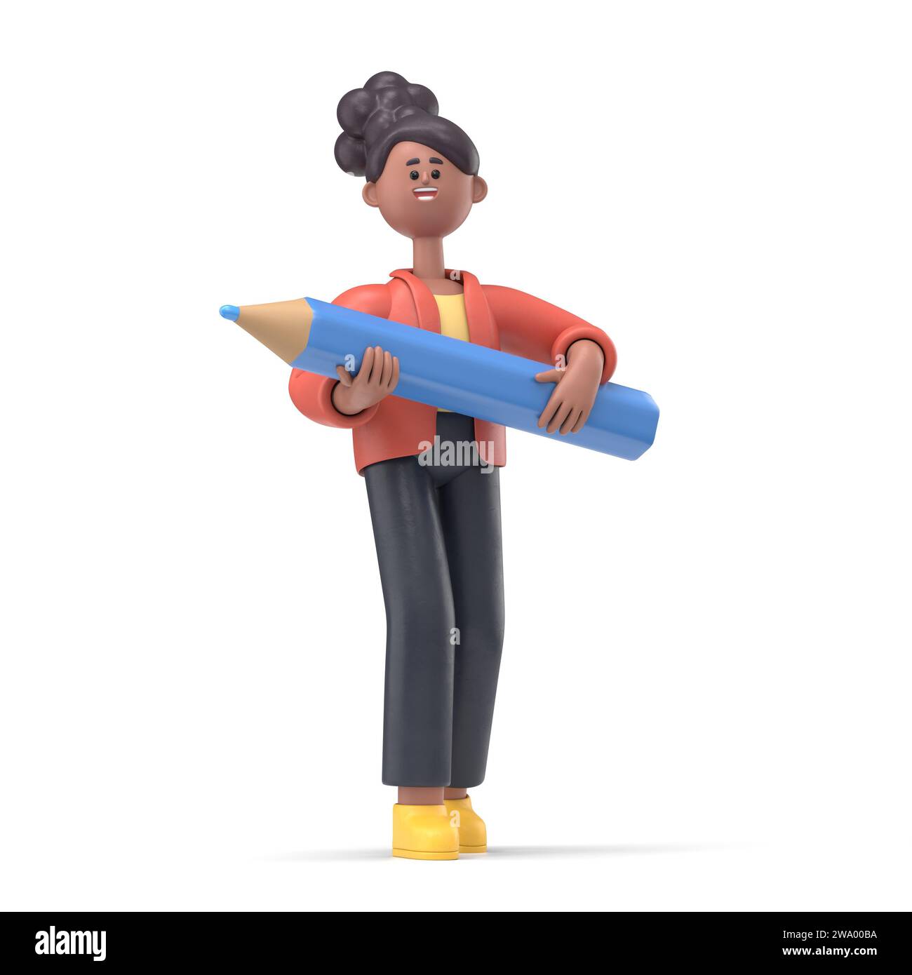 3D illustration of Cartoon 3d character with pencil. Concept of ...