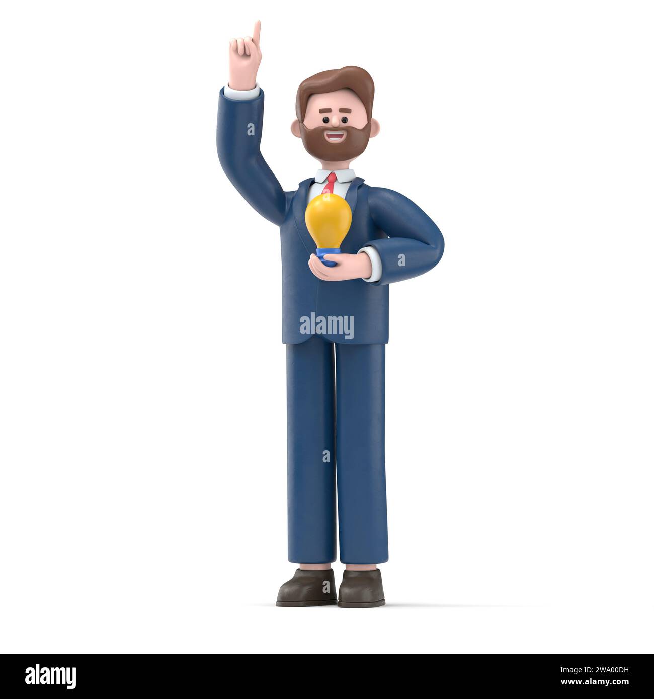 3D illustration of Cartoon 3d character with bulb. Creativity and ...