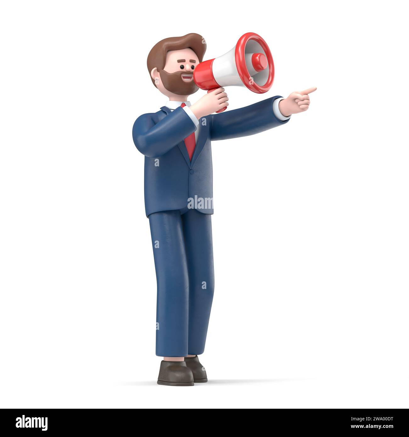 3D illustration of Cartoon 3d character with loudspeaker. Social media ...