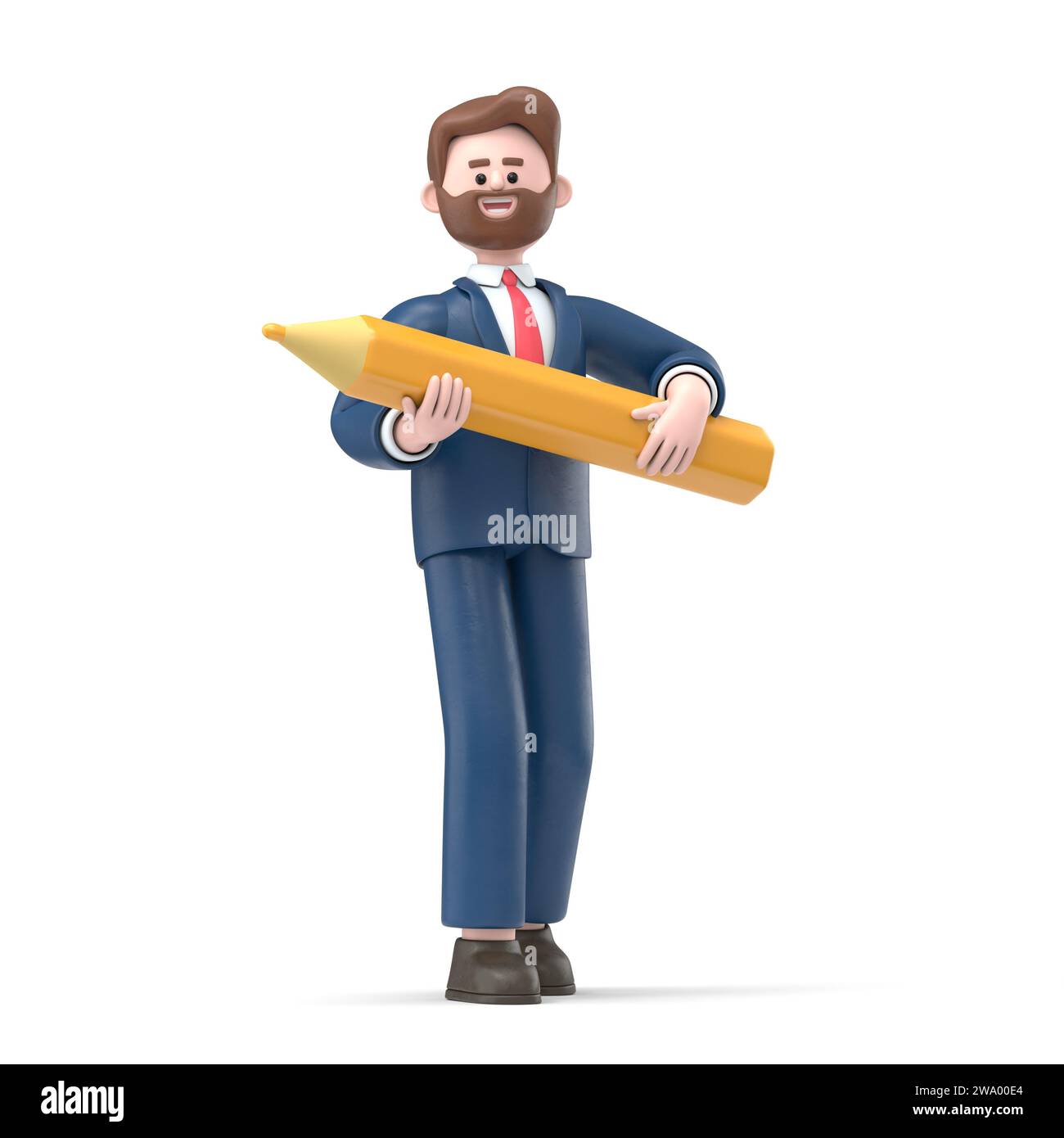 3D illustration of Cartoon 3d character with pencil. Concept of ...