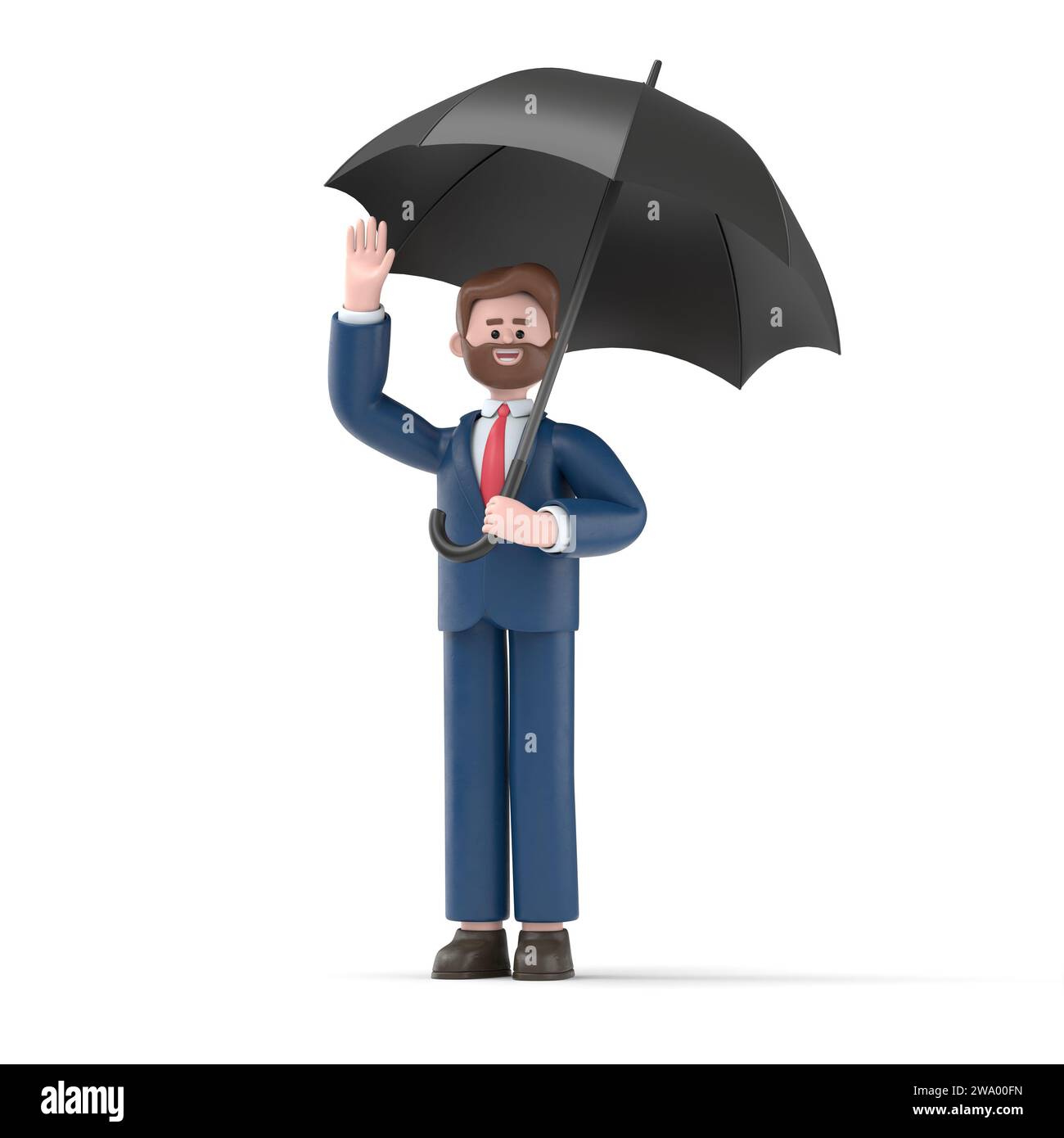 3D illustration of Cartoon 3d character with umbrella. The concept of ...