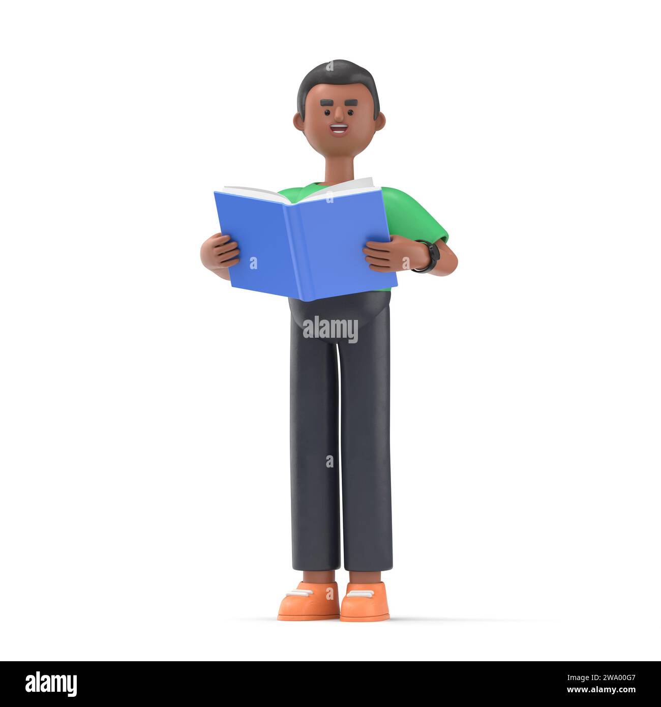 3D illustration of Cartoon 3d character with book. learning concept.3D ...