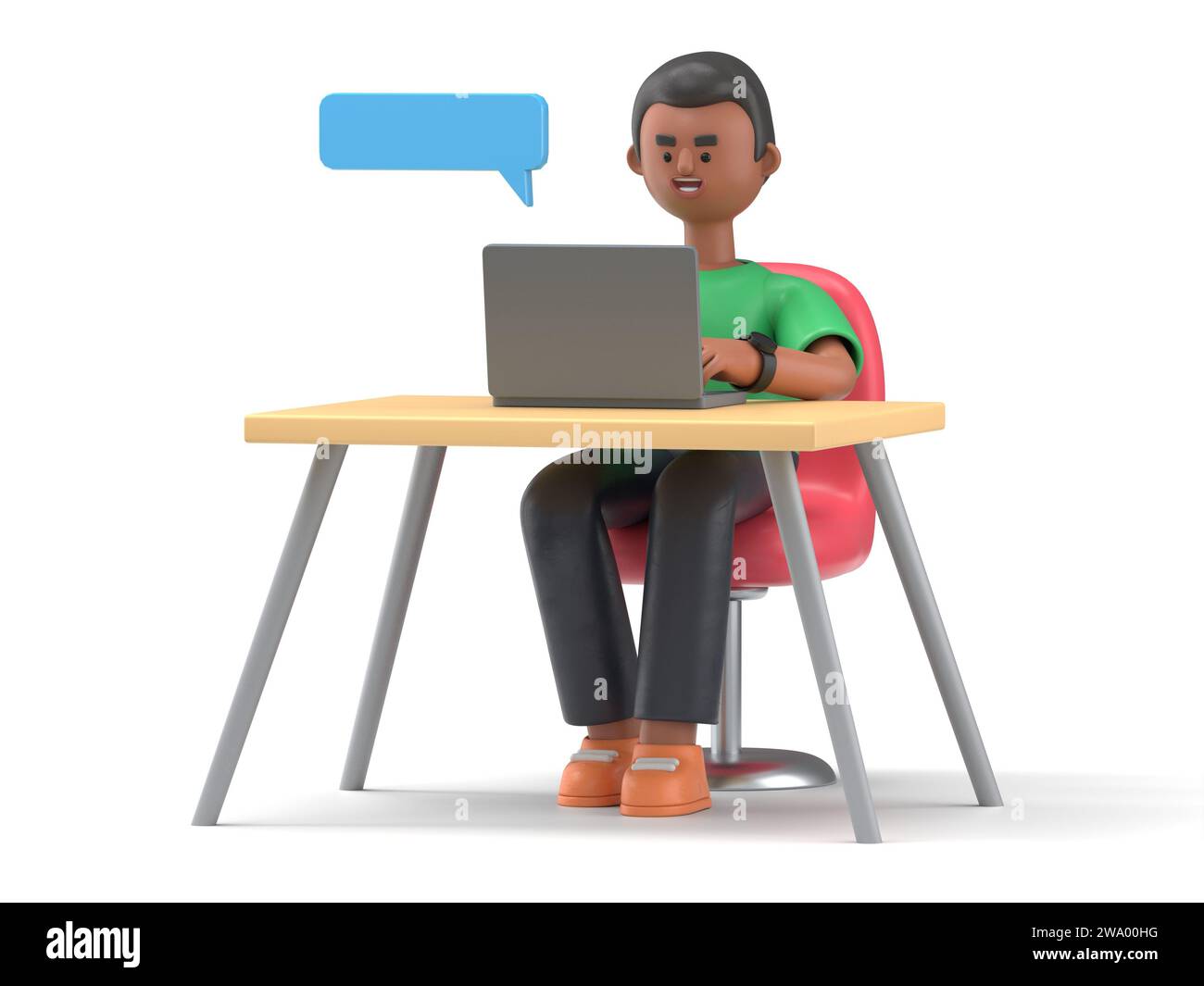 3D illustration of Cartoon 3d character with laptop. social media ...