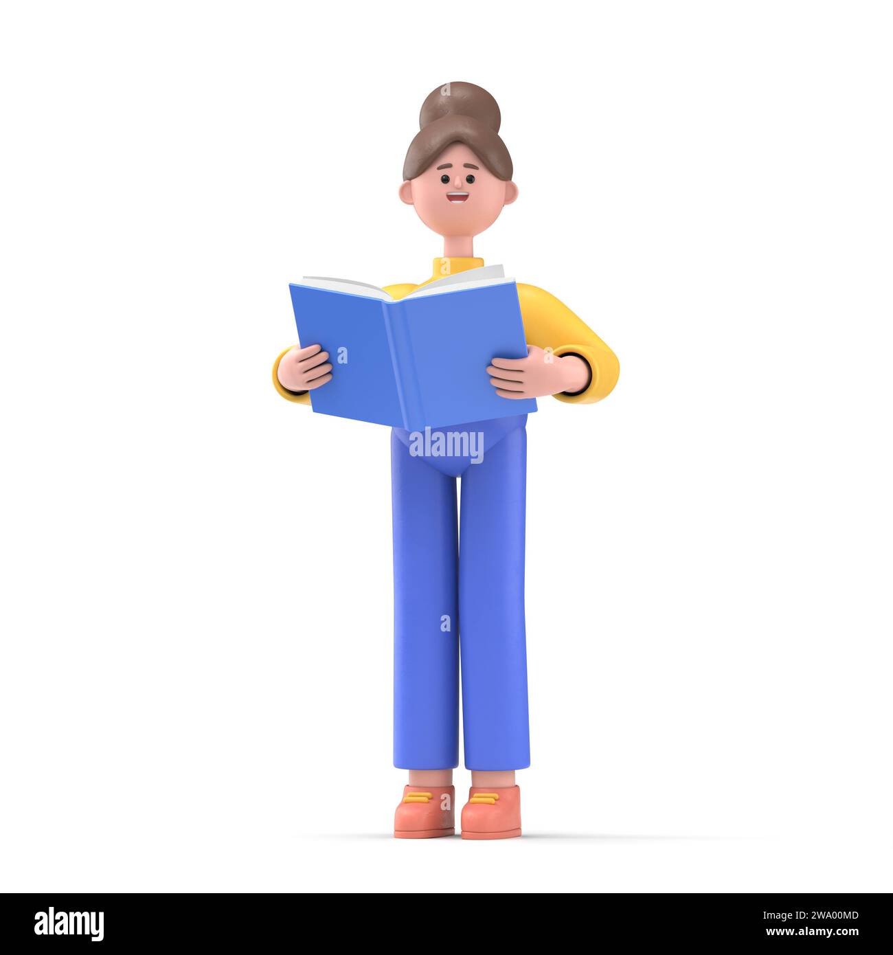 3D illustration of Cartoon 3d character with book. learning concept.3D ...