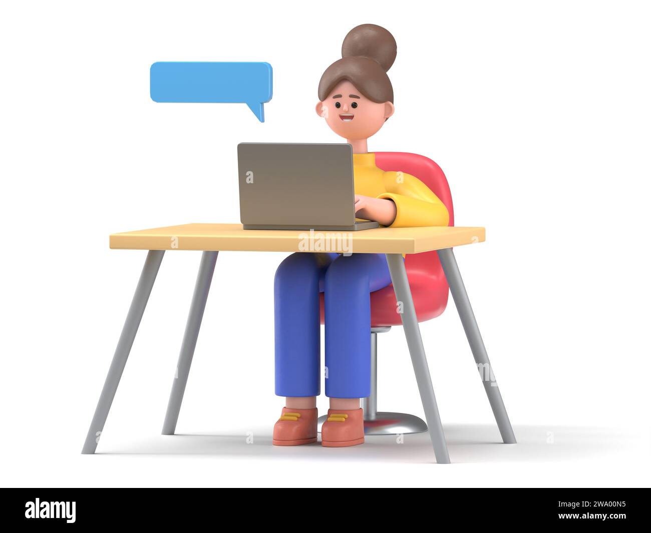 3D illustration of Cartoon 3d character with laptop. social media ...
