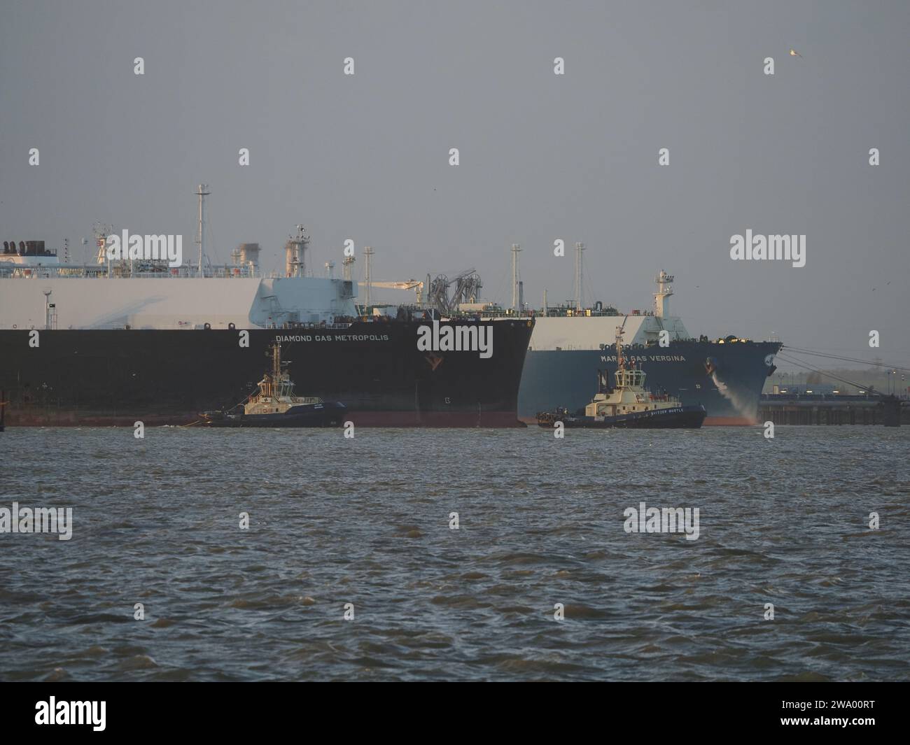 Queenborough, Kent, UK. 31st Dec, 2023. Two LNG gas ships seen berthed ...