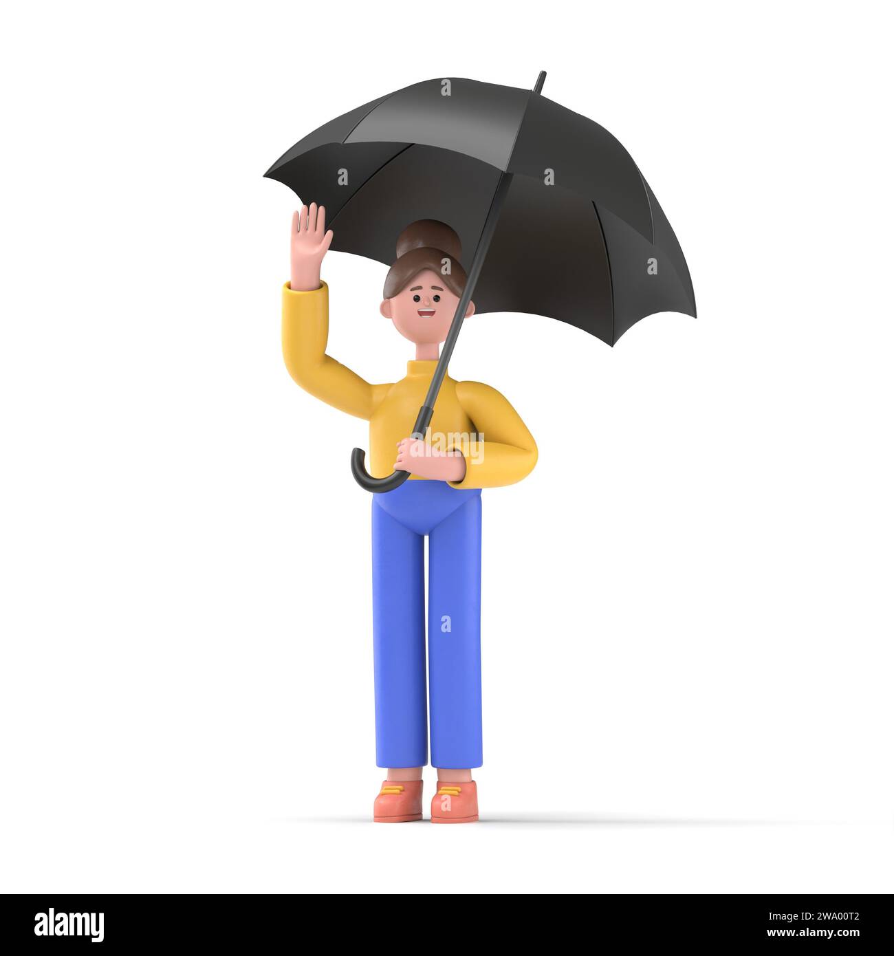 3D illustration of Cartoon 3d character with umbrella. The concept of ...