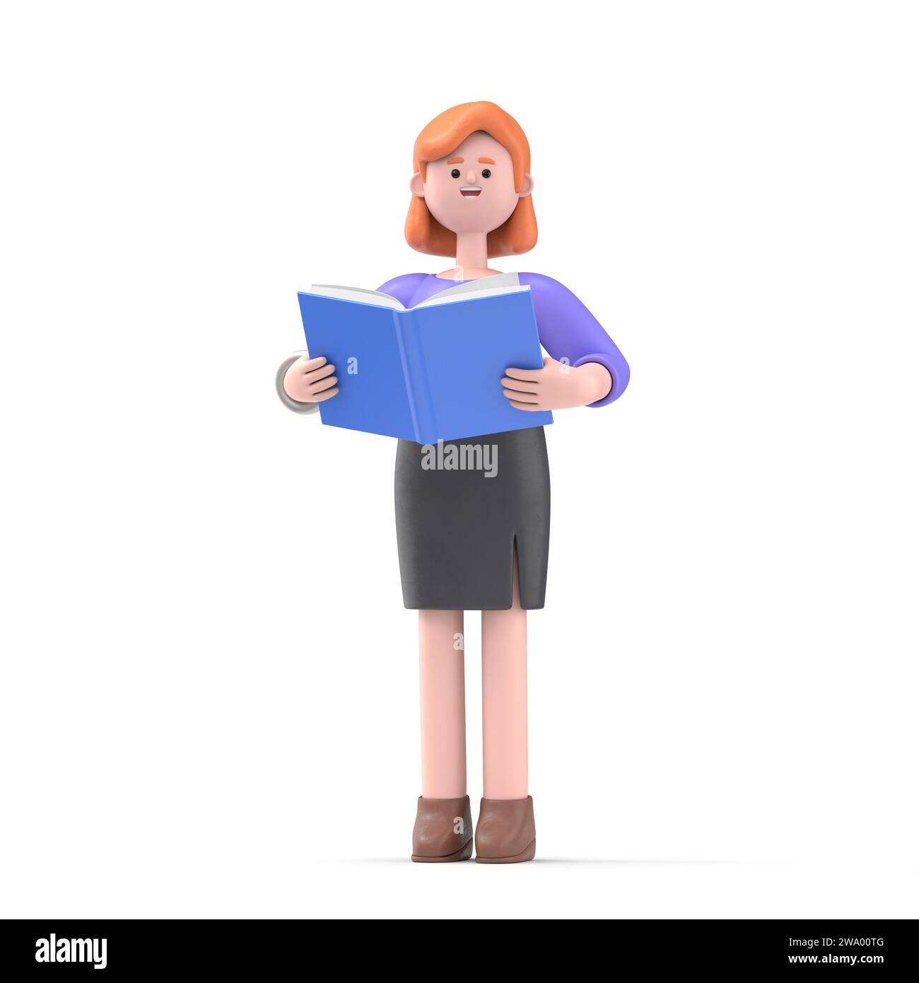 3D illustration of Cartoon 3d character with book. learning concept.3D ...